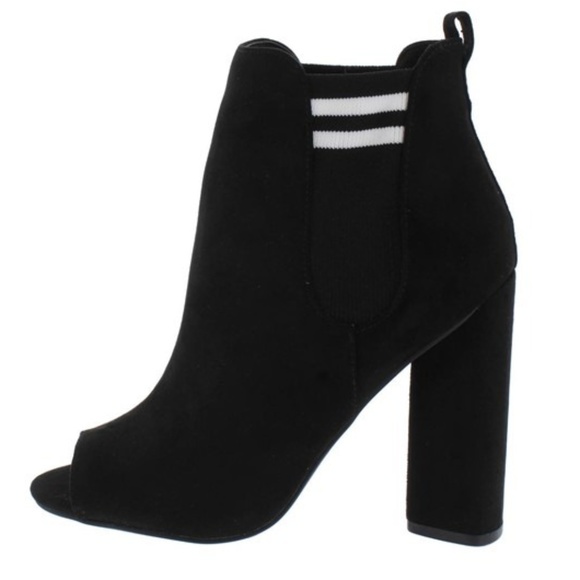 Shoes | Black Peep Toe Striped Sock Panel Block Heel | Poshmark
